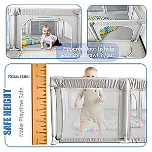 KIDRGL 71x79 Inch Baby Playpen, Baby Fence Play Area, Play Pens for Babies and Toddlers Safety Activity Center with Anti-Slip Rubber Bases,Gray