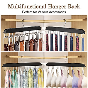 MaxGear Belt Hanger for Closet Max 42 Belts, Lotus Wood Belt Organizer with 14 Hooks, 360°Rotating Belt Holder Large Capacity Belt Rack for Belt, Tie, Bra, Tank Top & Underwear Storage - Black, 1 Pack