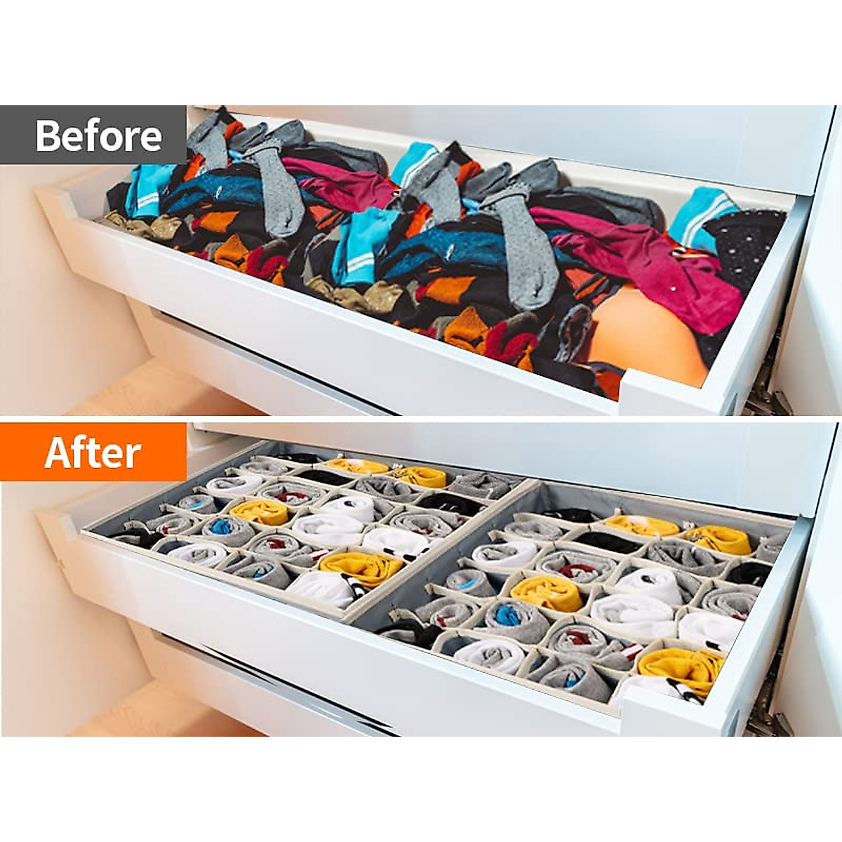 IGELIN MAGELI Drawer Underwear Organizer Dividers 5 Pack, Oxford Cloth Organizers and Storage Boxes for Lingerie, Bra, Socks, Underwear, Ties (Gray)