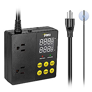 iPower Electric Heater Fan with Digital Cooling Thermostat Controller for Greenhouse, Grow Tent, Workplace, Overheat Protection, Fast Heating, Black