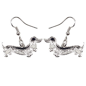 NEWEI Enamel Alloy Dachshund Dog Earrings Dangle Drop Fashion Cute Animal Jewelry For Women Gifts Charms (Blue)
