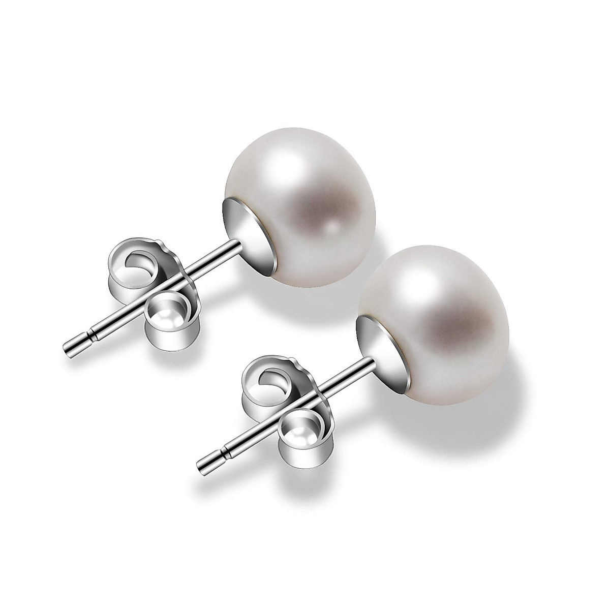 Pearl Earrings for Women 7-9mm Freshwater Cultured Pearl Stud Earrings 925 Sterling Silver - VIKI LYNN
