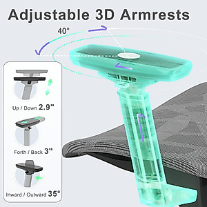 Logicfox Ergonomic Mesh Office Chair, High Back Desk Chair with 3D Armrests, Adaptive Thoracic Support, 3D Lumbar Support & Adjustable Headrest, Home Swivel Computer Chair with Tilt Function