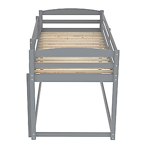 Harper & Bright Designs Low Bunk Bed Twin Over Twin, Wood Twin Bunk Bed Frame with Ladder and Guardrails, Kids Low Bunk Beds for Kids, Toddlers, Teens No Box Spring Needed (Gray)