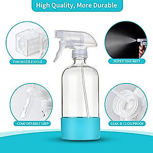 Homyfux Empty Clear Glass Spray Bottles with Silicone Sleeve Protection - Refillable 17oz Containers for Cleaning Solutions, Essential Oils, Misting Plants - Quality Sprayer - 3 Pack