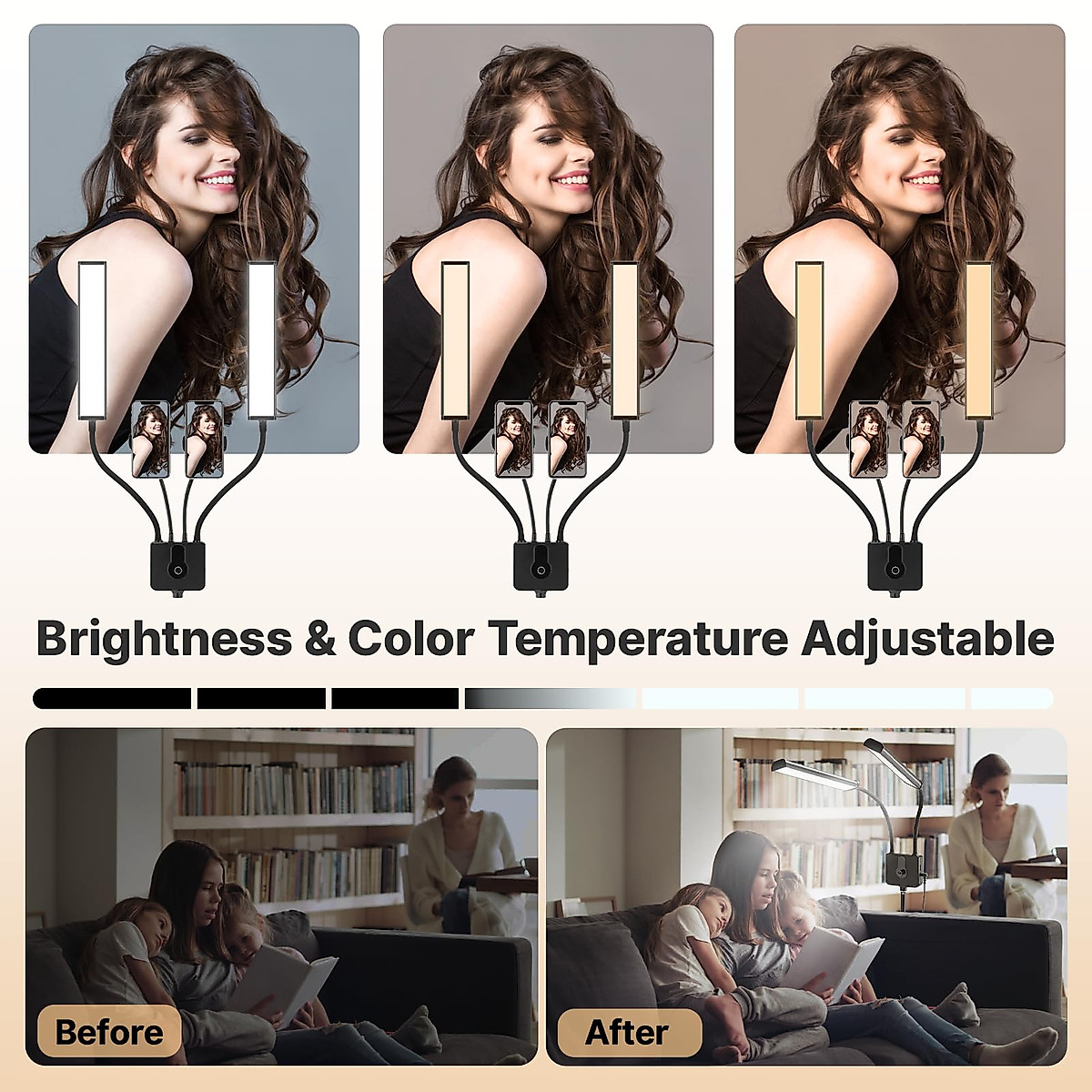 LED Video Light, ULANZI 45W Double Arms Beauty Light with Adjustable Tripod Stand, Dimmable 3200-5600K LED Video Light Photography Kit with 2 Phone Holders, for Makeup,Manicure,Tattoo,Live Streaming