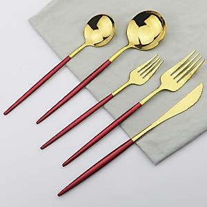 Gugrida Silverware Set, 30-Piece 304 Stainless Steel Flatware Set Pink Gold Cutlery Set Service For 6, Mirror Finish, Dishwasher Safe, Nice Gift Box