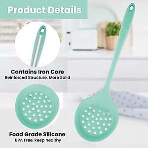Silicone Slotted Spoon, Strainer Spoon, Skimmer Spoon, Slotted Spoons for Cooking, Silicone Strainer Non Stick, One-Piece Heat Resistant Silicone Cooking Spoon (Green)