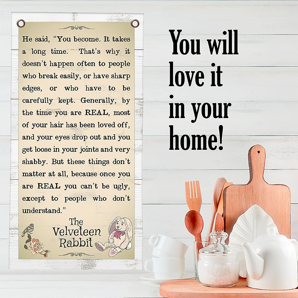 The Velveteen Rabbit Quote Wall Art - Literary and Book Page Wall Art, Inspirational Poster for Book Lovers, Great Nursery and Kids Room Decor and Gift, 16x32 Canvas Wall Scroll Art Print Poster