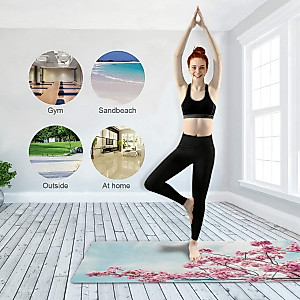 Qilmy Beautiful Cherry Blossoms Yoga mat,Best No-Slip Hot Yoga Mat, No-Toxic,TPE Yoga mat,Ideas for Exercise,Yoga and Pilates(71”x26”X 1mm)