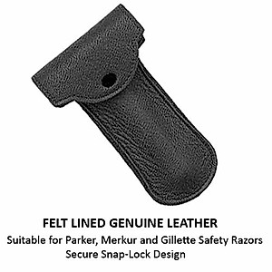 Parker Double Edge Safety Razor Travel Case-Premium Leather Safety Razor Case, Snap-Lock Design-Compatible with Parker Merkur, Gillette and All Other Standard Double Edge Safety Razors