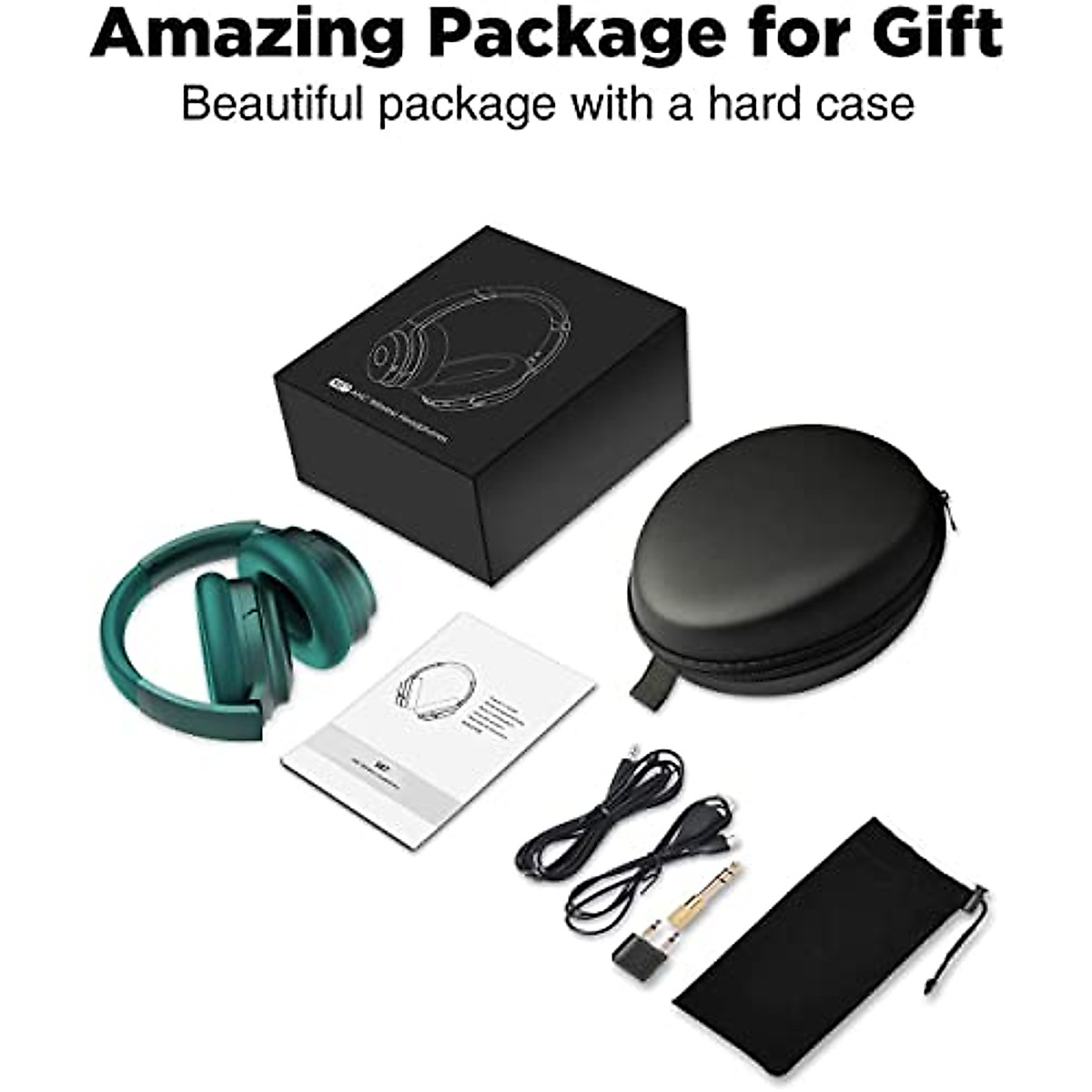 Active Noise Cancelling Headphones Bluetooth Headphones Wireless Headphones Over Ear Built-in Microphone Deep Bass, 30 Hours for Travel/Work/TV/Computer/Cellphone - Green