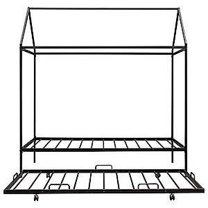 Merax Twin Kids Day Bed House Shaped Low Beds, Wood Platform Bed Frame for Girls, Boys, No Box Spring Needed, Easy Assemble (Twin,Black