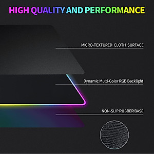 Dpower RGB Gaming Mouse Pad - Large Extended 13 Lighting Mode LED Soft Mouse Pad, Non-Slip Rubber Base, Waterproof, Computer Keyboard Mousepad Mat XL for Pro Gamer, 31.5X11.8Inch