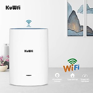 KuWFi 3-Pack Tri-Band Whole Home Mesh WiFi System with AC2200 Speed Gigabit Mesh WiFi 5 Router & Extender Replacement Covers up to 6500 sq.ft Tri-Band WiFi Mesh +2 Node