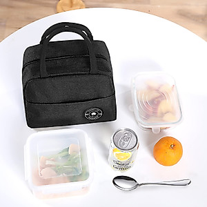 HUBAKO Small Portable Cute Lunch Bag for Boys Girls, Reusable Snack Bags with Front Pocket for Picnic Office Work Outdoor (Black)