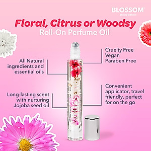 Blossom Roll on Rollerball Perfume Oil, Natural Essential Oils, Infused with Real Flowers, Made in USA, 0.20 fl. oz./5.9 ml (Rose, Violet, Lily, Magnolia, Amber, Cedarwood) Let Love Shine Rainbow Rose