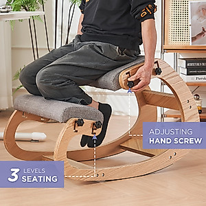 MoomJiee Ergonomic Kneeling Chair,Adjustable Rocking Knee Chair for Home Office,Wooden Office Chair for Back Pain Relief,Grey