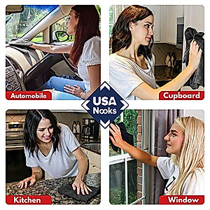 USANOOKS Microfiber Cleaning Cloth - 12Pcs (16x16 inch) High Performance - 1200 Washes, Ultra Absorbent Car Towels Traps Grime & Liquid for Streak-Free Mirror Shine, Scratch Proof - (Black)