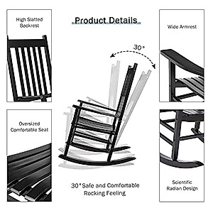 MAMIZO Wooden Rocking Chair Outdoor with High Back,Indoor, Oversized, Easy to Assemble for Garden,Lawn, Balcony, Backyard,Porch,Wooden Porch Rocker