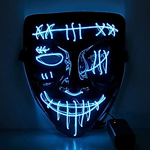 Plusheddy Halloween LED Scary Mask, Light up Halloween Face Mask- Mask Cosplay Decoration for Festival Party Carnival Cosplay Halloween, Blue