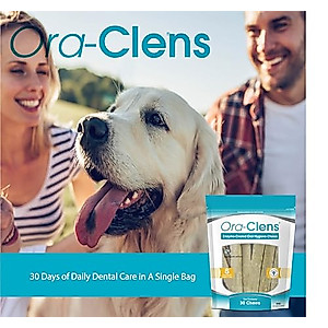 Ora-Clens Oral Hygiene Chews for Small Dogs - Cleans Teeth and Freshens Breathe - Coated with Enzymes - Prevents Plaque & Bacteria Build Up - 30 Chews