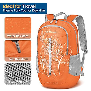 ZOMAKE Ultra Lightweight Packable Backpack 25L, Foldable Hiking Backpacks Water Resistant Small Folding Daypack for Travel(Orange)