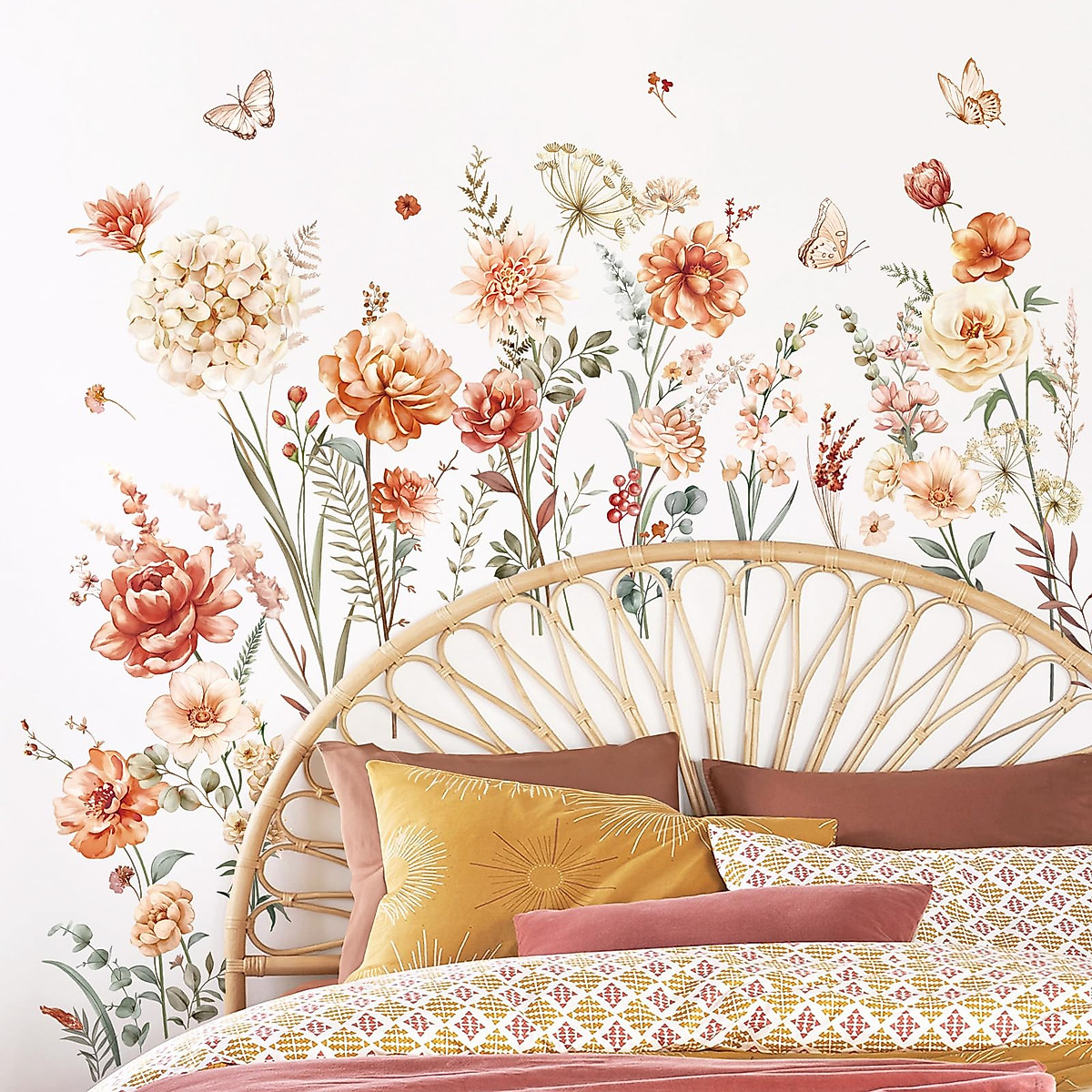 decalmile Boho Flower Wall Decals Wildflower Garden Floral Grass Wall Stickers Girls Bedroom Living Room Kitchen Wall Decor Gifts for Mom