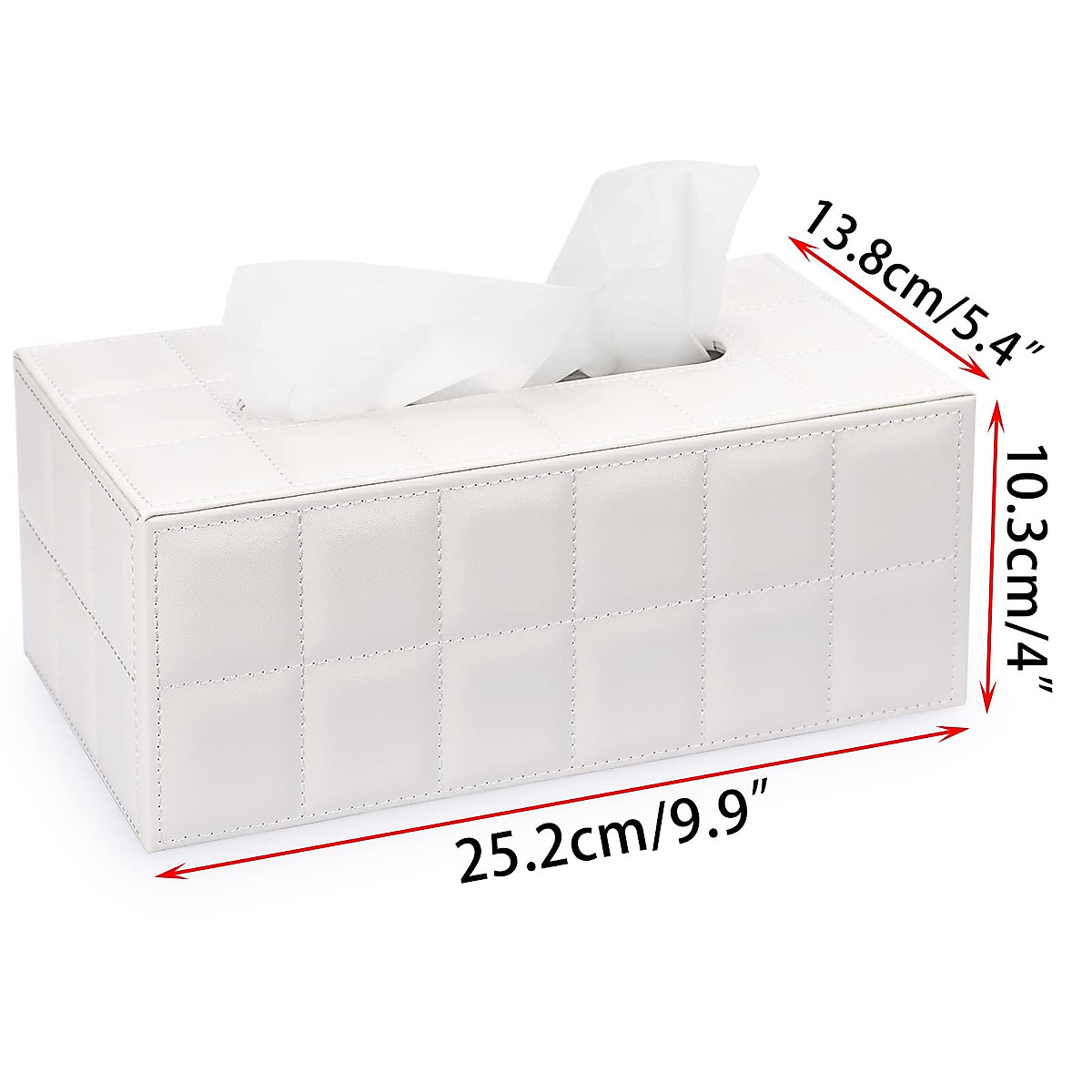 Sumnacon Rectangular Leather Tissue Box Cover - Stylish Tissue Box Holder with Magnetic Bottom, Decorative PU Tissue Box for Vanity Dresser Night Stand Table Countertop Home Office Car,Grid White