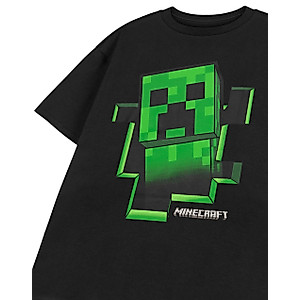 Minecraft T Shirt Boys Creeper Inside Black Short Sleeve Gamer Top 7-8 Years