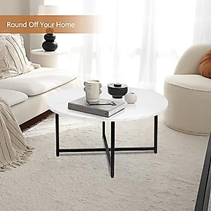 TOYSINTHEBOX Round Coffee Table Modern Coffee Table Sofa Table Tea Table for Living Room, Office Desk, Balcony, Wood Desktop and Metal Legs, White Marble, 31.5"