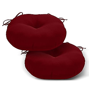 LOVTEX Memory Foam Outdoor Chair Cushions, 2 Pack, Round, 15 Inch, Dark Red, Waterproof, with Ties