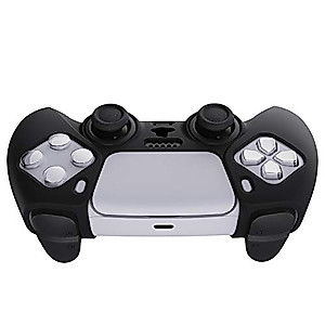 PlayVital Black Pure Series Anti-Slip Silicone Cover Skin for ps5 Controller, Soft Rubber Case for ps5 Wireless Controller with Black Thumb Grip Caps