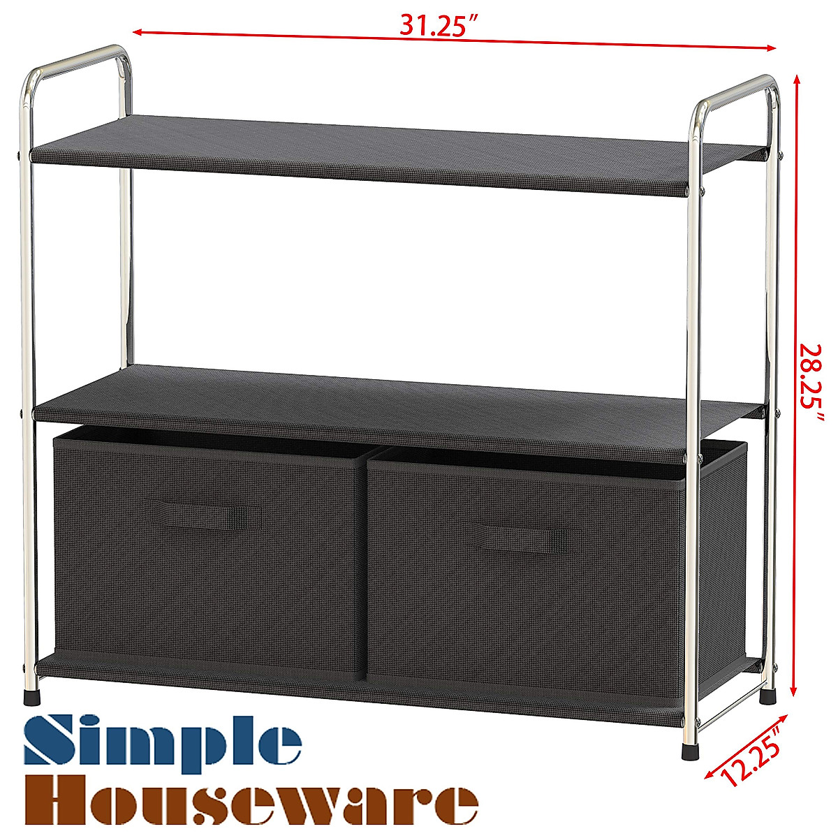 Simple Houseware 3-Tier Closet Storage with 2 Drawers, Dark Grey