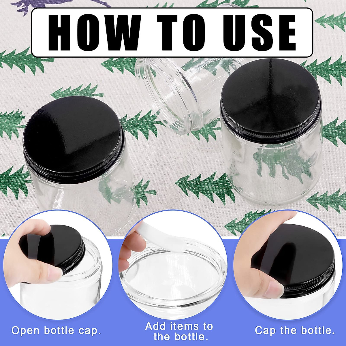 Glarks 8 Pack 8oz Glass Jars with Lids, Round Clear Glass Jars with Inner Liner and Black Lids for Storing Creams, Beauty Products, Cosmetic and Ointments