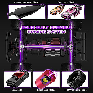 DEERC 200E 1:10 Large 3S Brushless High Speed RC Cars for Adults, 4X4 Fast RC Trucks W/Extra Shell LED Headlight, 60 KM/H, All Terrain Remote Control Car, Offroad Monster Truck for Boys,2 Battery