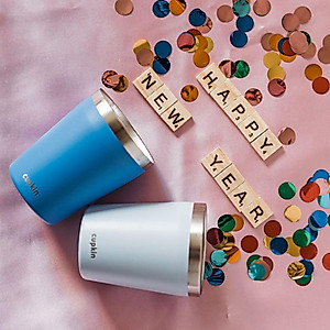 CUPKIN Stackable Stainless Steel Kids Cup Smoothie Tumbler, Powder Coated Insulated Tumblers, BPA Free Lid and Silicone Straw 8 Fl Oz (Pack of 1), Gray