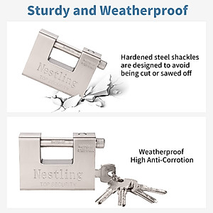 94mm Padlock with Key, High Security 5 Keys Heavy Duty 1.1 KG D-Shaped Solid Brass Outdoor Keyed Padlock - Protect Garage Door, Containers, Shed, Shutter, Gate and Warehouse