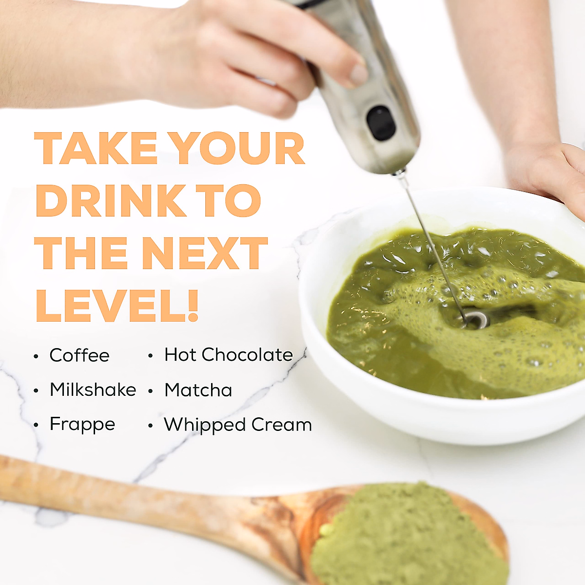 Café Casa Milk Frother for Coffee - 2 Speed Handheld, Battery Operated, Stainless Steel Drink Mixer & Mini Foam Maker - Electric Whisk for Coffee, Lattes, Hot Chocolate, and Shakes