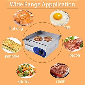 DULONG Commercial Electric Griddle Countertop Flat Top Griddle, Stainless Steel Restaurant Grill with Thermostatic Control for Kitchen BBQ(1500W 14 Inch), Sliver, D-TM-810B