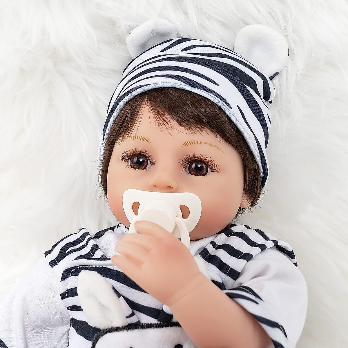 ENADOLL Reborn Baby Doll Realistic Silicone Vinyl Baby 16 inch Weighted Soft Body Lifelike Doll Gift Set for Ages 3+(Zebra Boy)