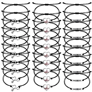Yinkin 24 Pcs Nurse Gifts for Women Nurse Appreciation Bracelet Gifts with Blessing Card Stethoscope Heart RN Bracelet School Nursing Student Gifts Practitioner Graduation Jewelry for Nurses Men Week