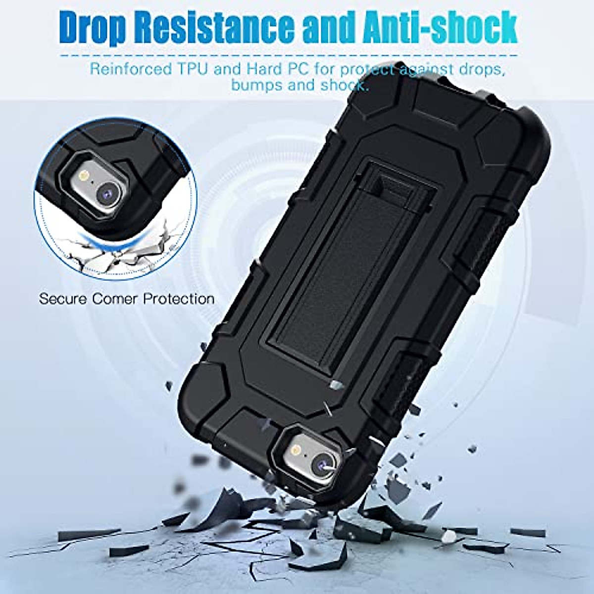 ZoneFoker for iPod Touch 7th Generation Case, iPod Touch 6th / 5th Generation Case Heavy Duty Shockproof Rugged Cover for Apple iPod Touch 7/6/5 Generation Case Black