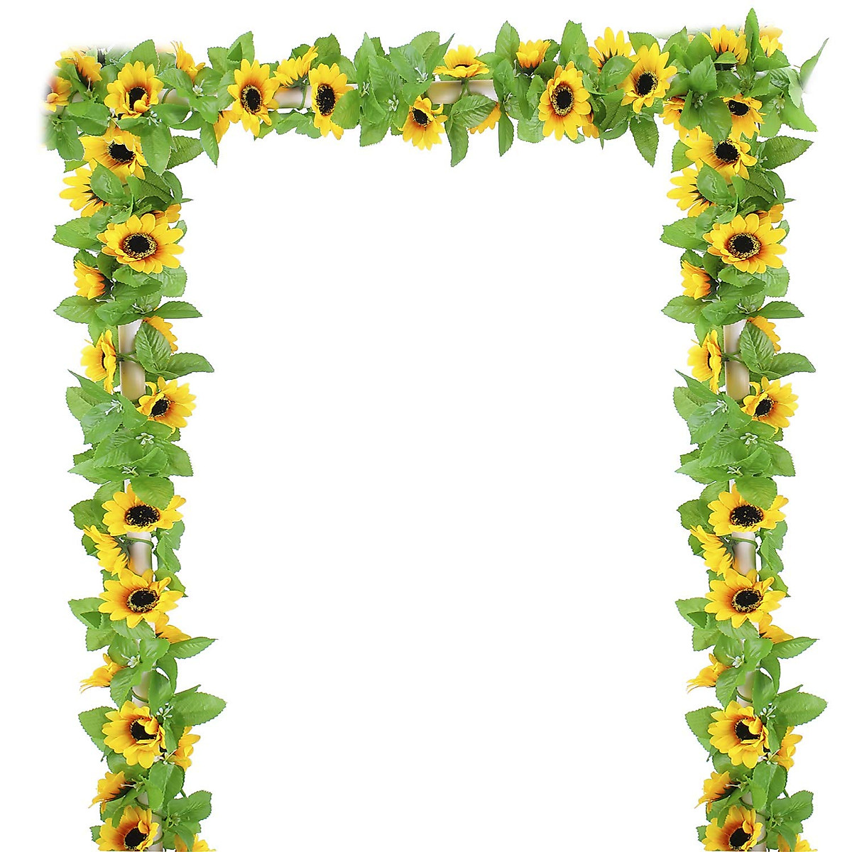OUTLEE 4 Pack Artificial Sunflower Garland Faux Silk Sunflower Vines with 12 Flower Heads 8 ft Long for Home Garden Wedding Party Decor