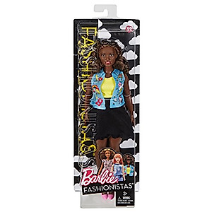 Barbie Curvy African-American Doll in Denim Emoji Vest and Black Skirt