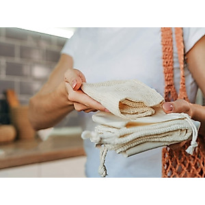 Mesh Produce Bags |Cotton Mesh Bags for Vegetables| Reusable Produce Bags Onion Storage Bags | Mesh Grocery Bag Vegetable Bag Fruit bag Food Bag| 9"x12" 6-Pack