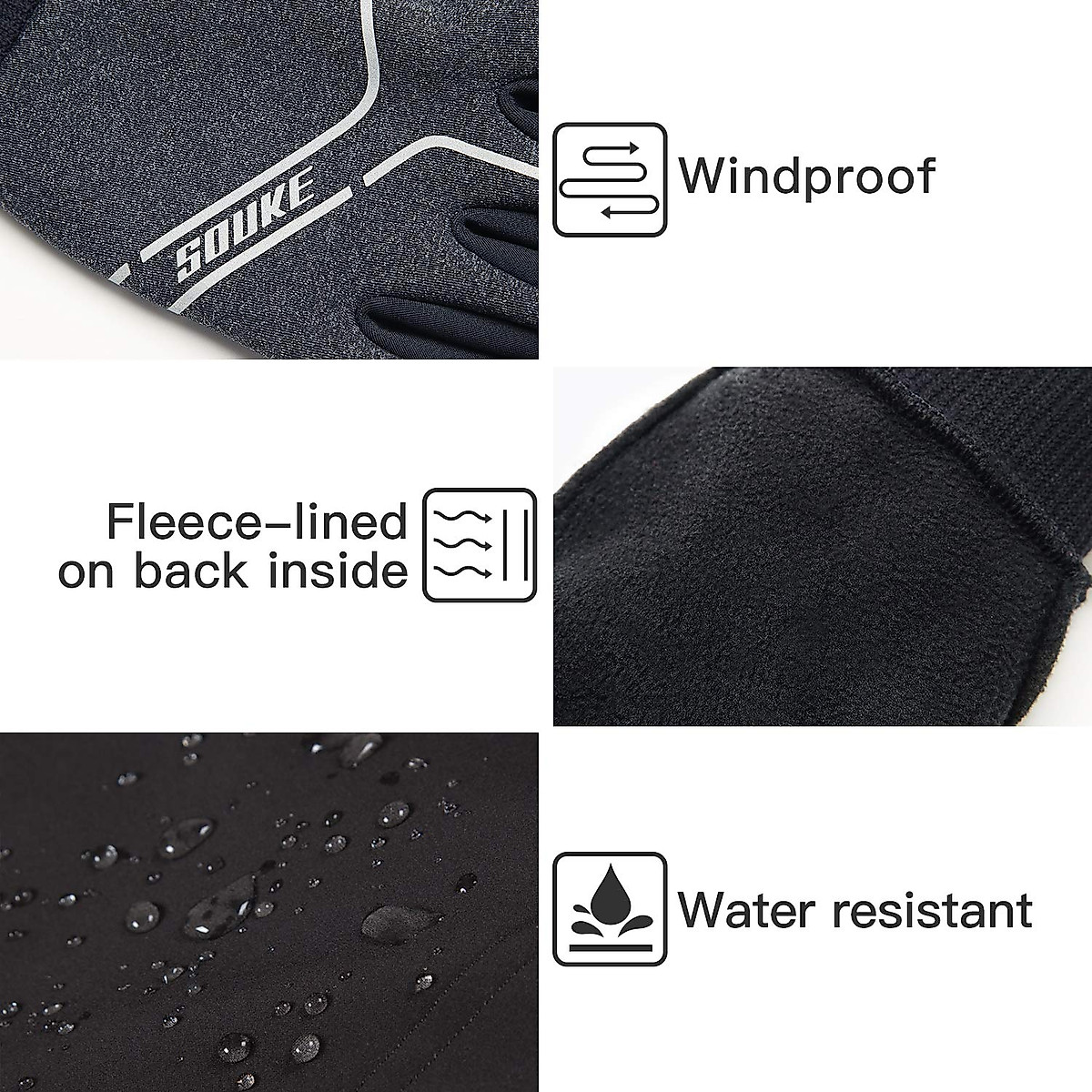 Souke Sports Winter Cycling Gloves Men Women, Touch Screen Padded Bike Glove Water Resistant Windproof Warm Anti-Slip for Running, Biking, Workout(Grey, Large)