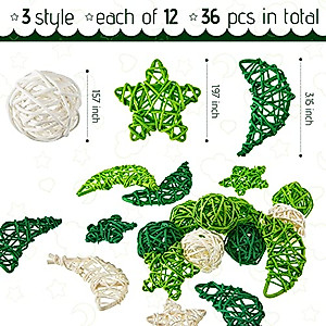 36 Pcs St Patrick's Day Rattan Balls Stars Moon DIY Vase Filler Craft Bowl Wicker Rattan Balls Green Ball Vase Filler Decoration Hanging for Table Wedding Party Decor Ornament