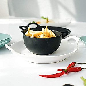 UPKOCH Porcelain Serving Tray Ceramic Dinner Plates 8 Inches with Double Handle Serving Platter Fruit Dessert Plate Cake Dish for Home Kitchen (White)