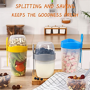 Habysedu Keep Fit Salad Meal Shaker Cup,Travel Cup with Snack Bowl, Portable Fruit and Vegetable Salad Cups Container with Fork & Salad Dressing Holder, Overnight Oats Containers with Lids(Blue)